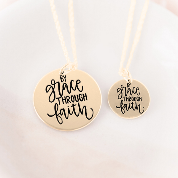 14k Gold By Grace Through Faith Pendant Necklace | Ephesians 2:8 ...