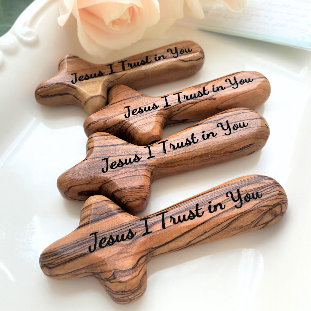 Engraved Bethlehem Olive Wood Comfort Cross | Holy Land Holding Cross ...