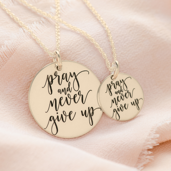 14k Gold Pray and Never Give Up Pendant Necklace | Luke 18:1 - Clothed ...