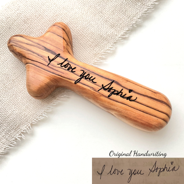 Custom Holy Land Olive Wood Cross | Engraved with Your Handwriting ...