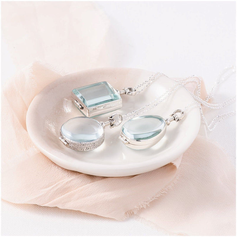Sterling Silver Vintage Glass Locket | Multiple Shapes Available ...